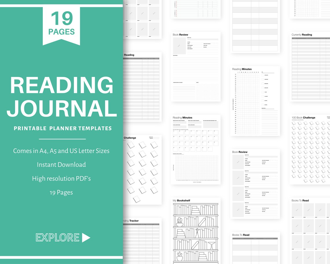 Reading Journal Book Review Reading Tracker Book Planner | Etsy