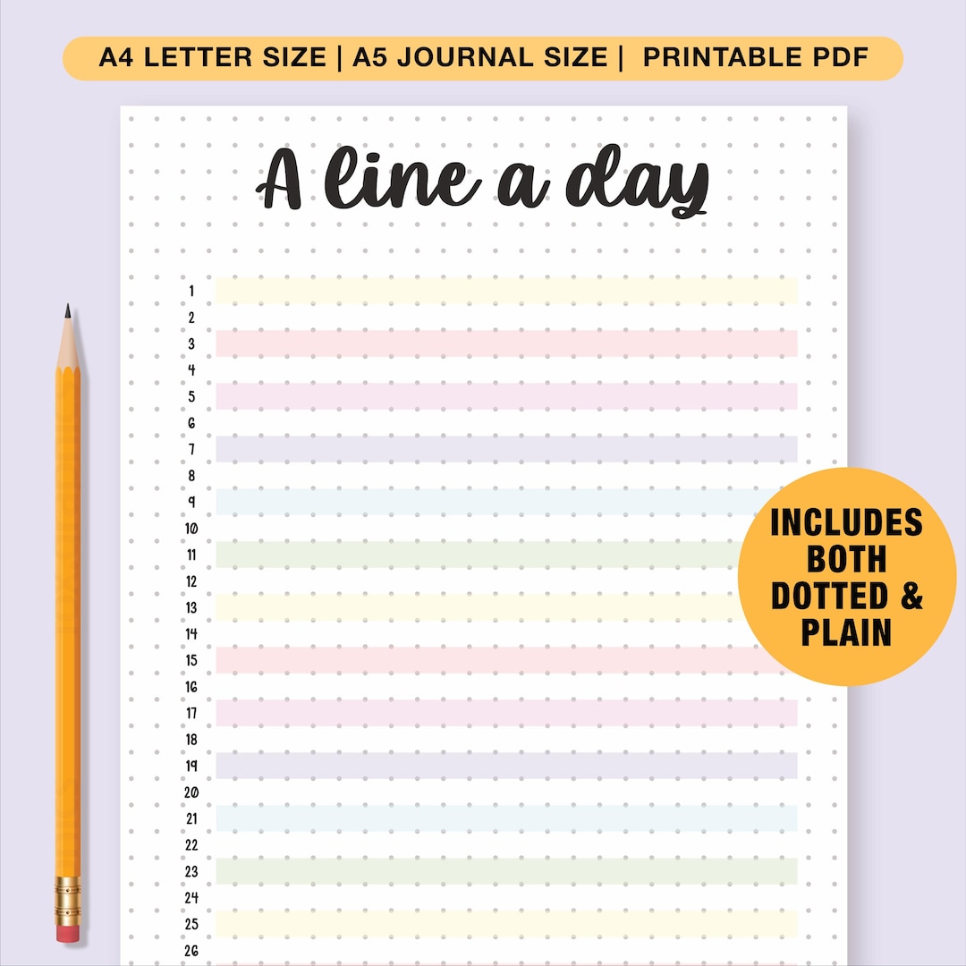 Printable Minimal One Line a Day Journal | A4, Letter Size | Jan to Dec ...