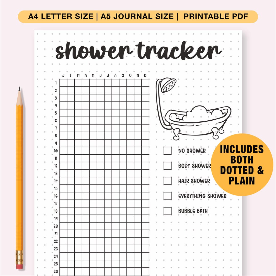 Shower Tracker Journal A Year in Dots, Shower Habit Tracker, A5 Journal ...
