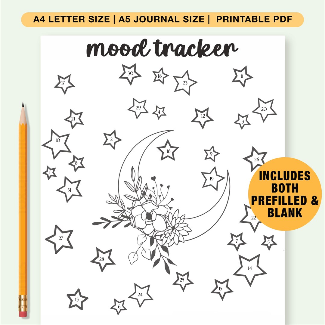 Stars Mood Printable Tracker Monthly Journal Page Planner Page Feelings ...