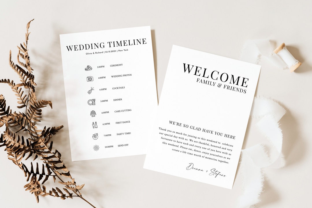 Welcome Letter and Itinerary, Wedding Schedule of Events, Agenda ...