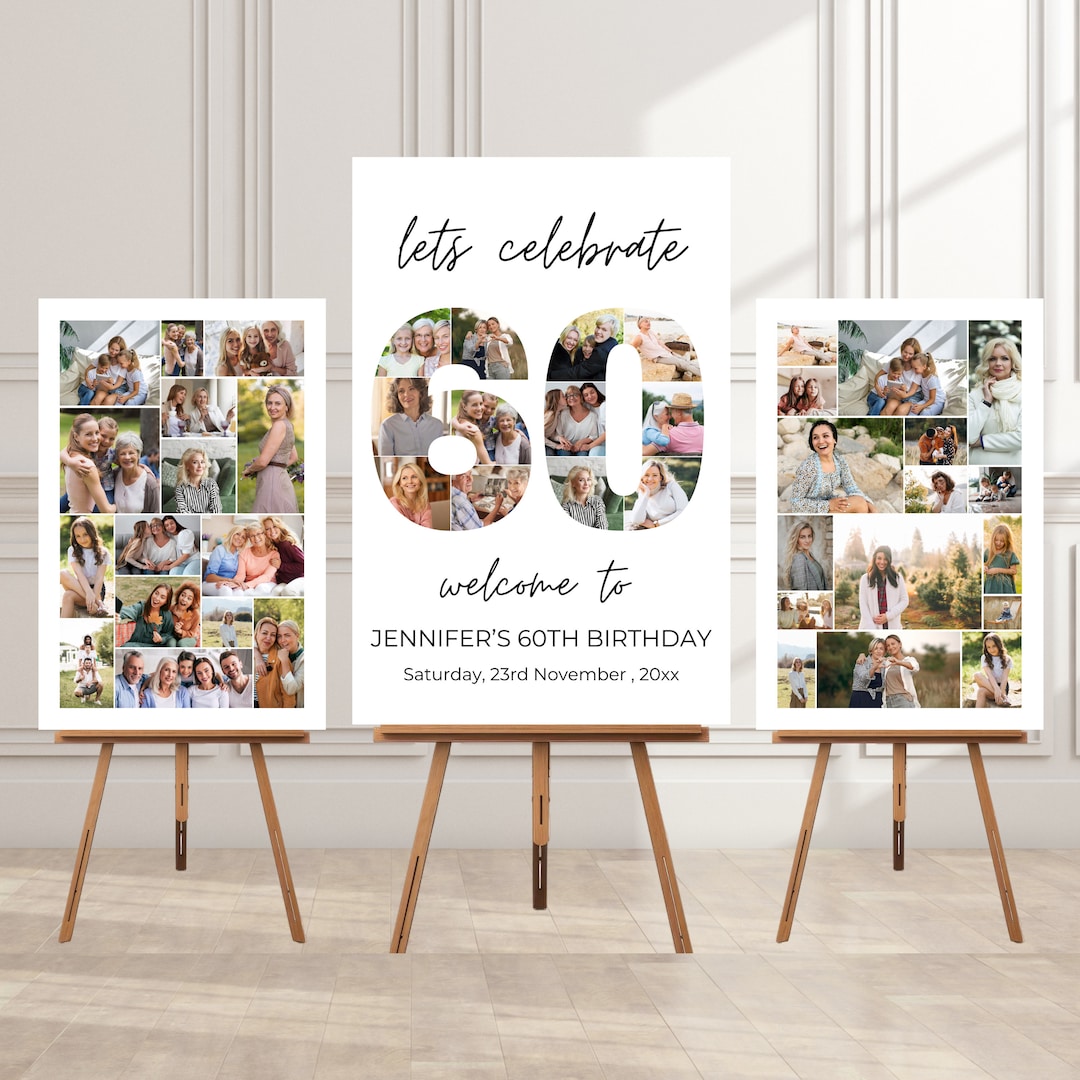 60th Birthday Photo Collage Poster Bundle Template 60 Sixty ...