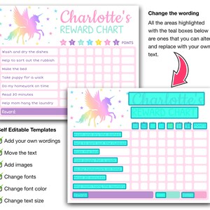 Unicorn Editable Reward Chart, Behavior Chart, Daily Chore Chart ...