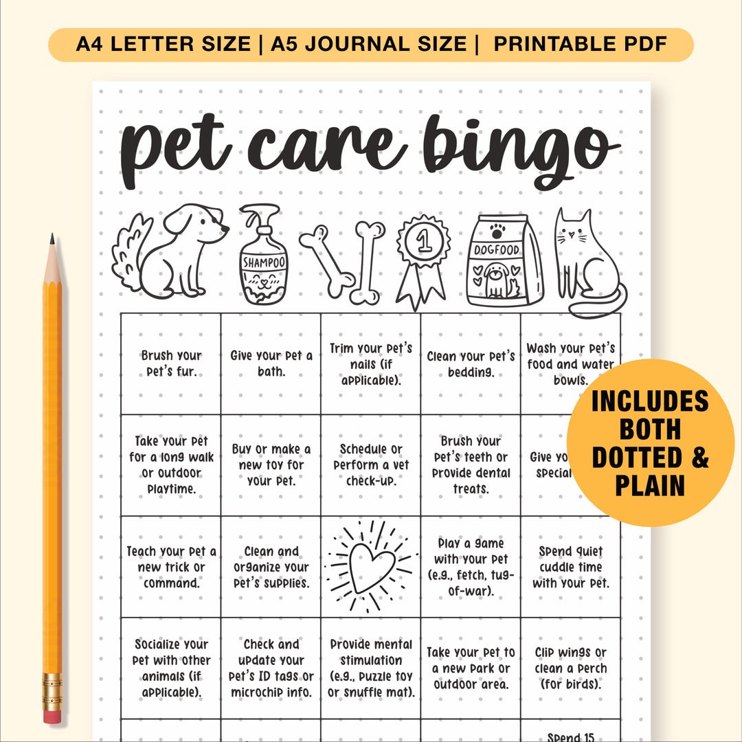 Pet Bingo Cards: Printable Bingo Cards, Pet Care Cards, Kids Game ...