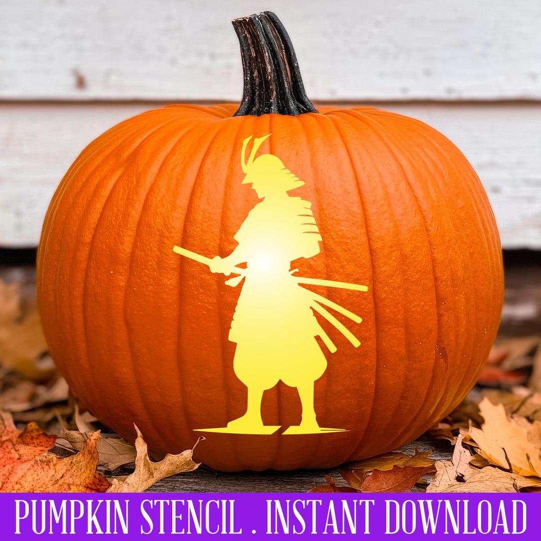 Samurai Warrior Pumpkin Stencil, Japan Pumpkin Stencil, Ronin Pumpkin Carving Stencil, Printable ...
