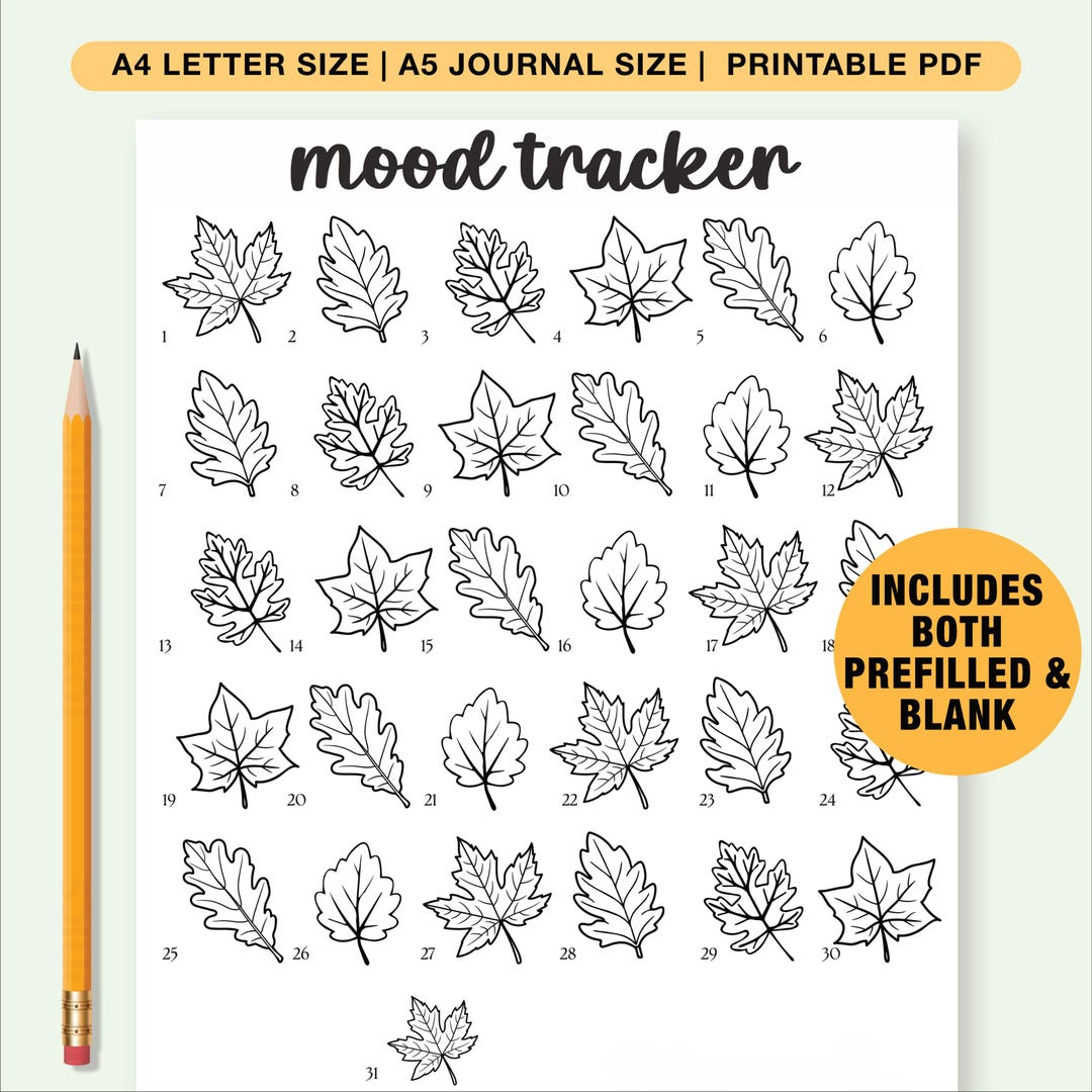 Leaves Mood Printable Tracker Monthly Journal Page Planner Page ...