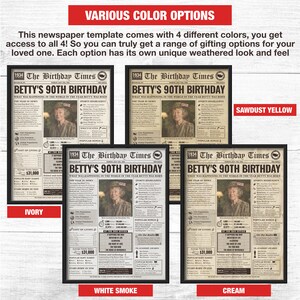 90th Birthday Newspaper Template Poster, Printable 90th Birthday Party ...