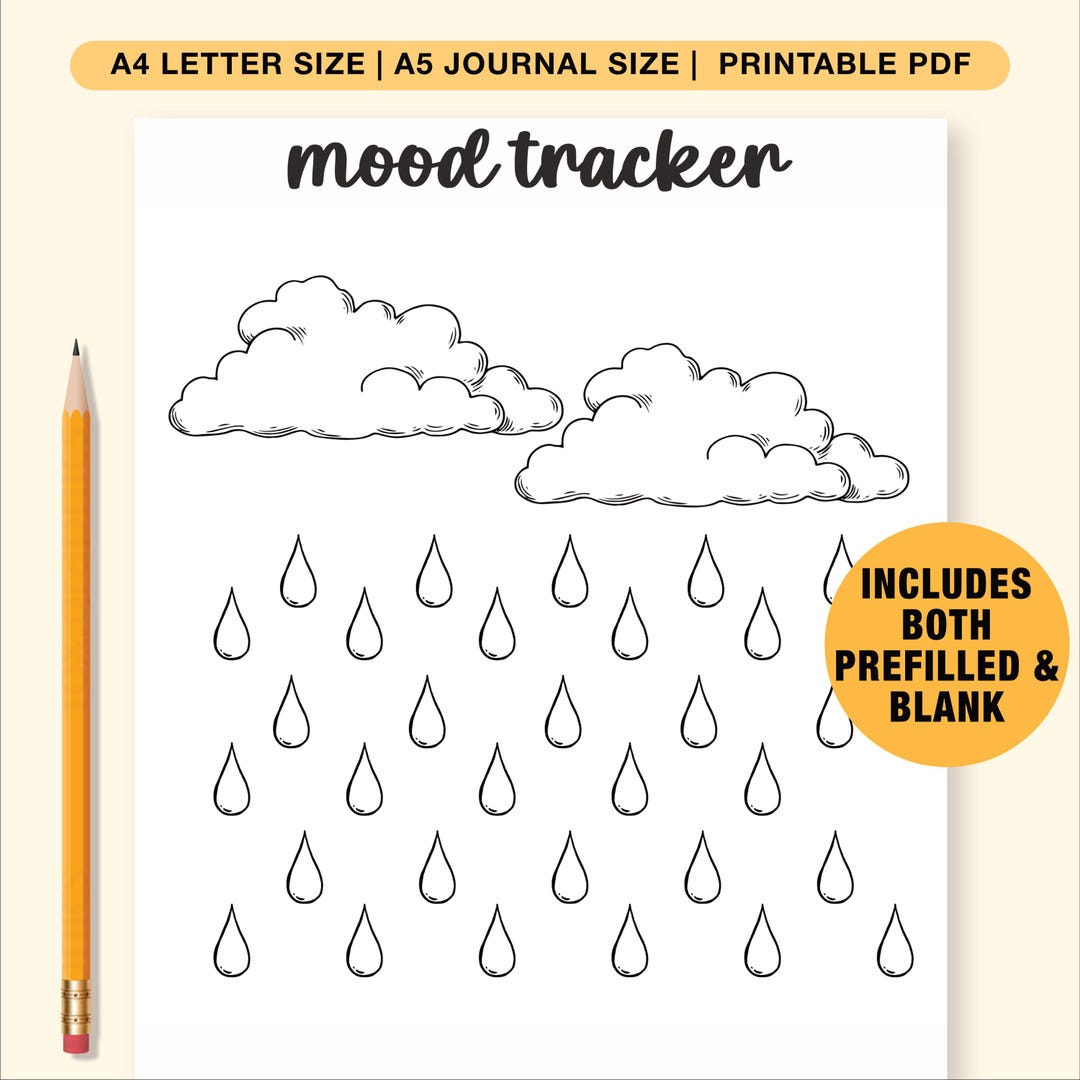 Raindrops Mood Printable Tracker Monthly Journal Page Planner Page ...