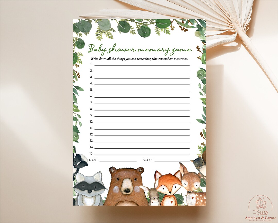 Memory Shower Game Woodland Forest Animals Baby Shower Game - Etsy