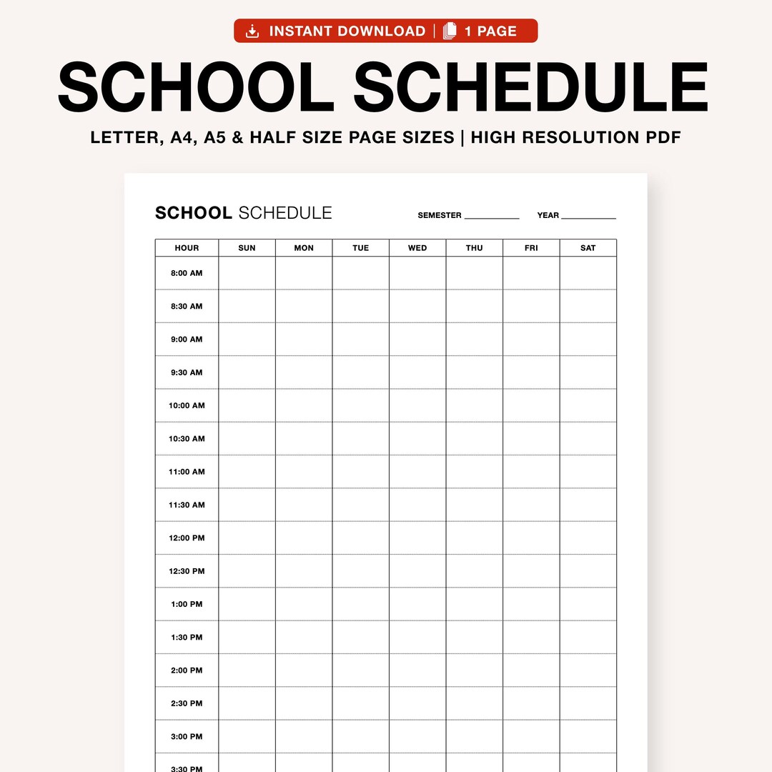 School Schedule, Printable Schedule, School Timetable, Class Schedule ...