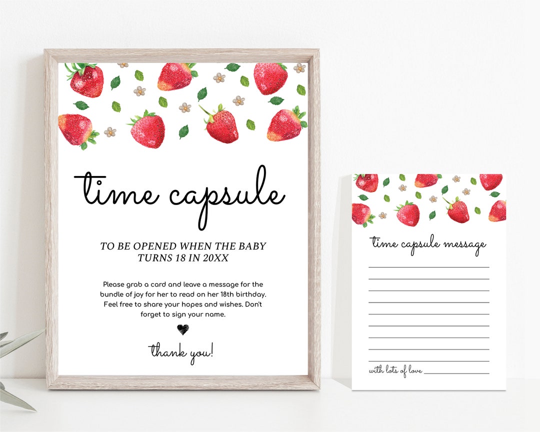 Time Capsule Sign Strawberry Baby Shower Game, Printable Baby Shower ...