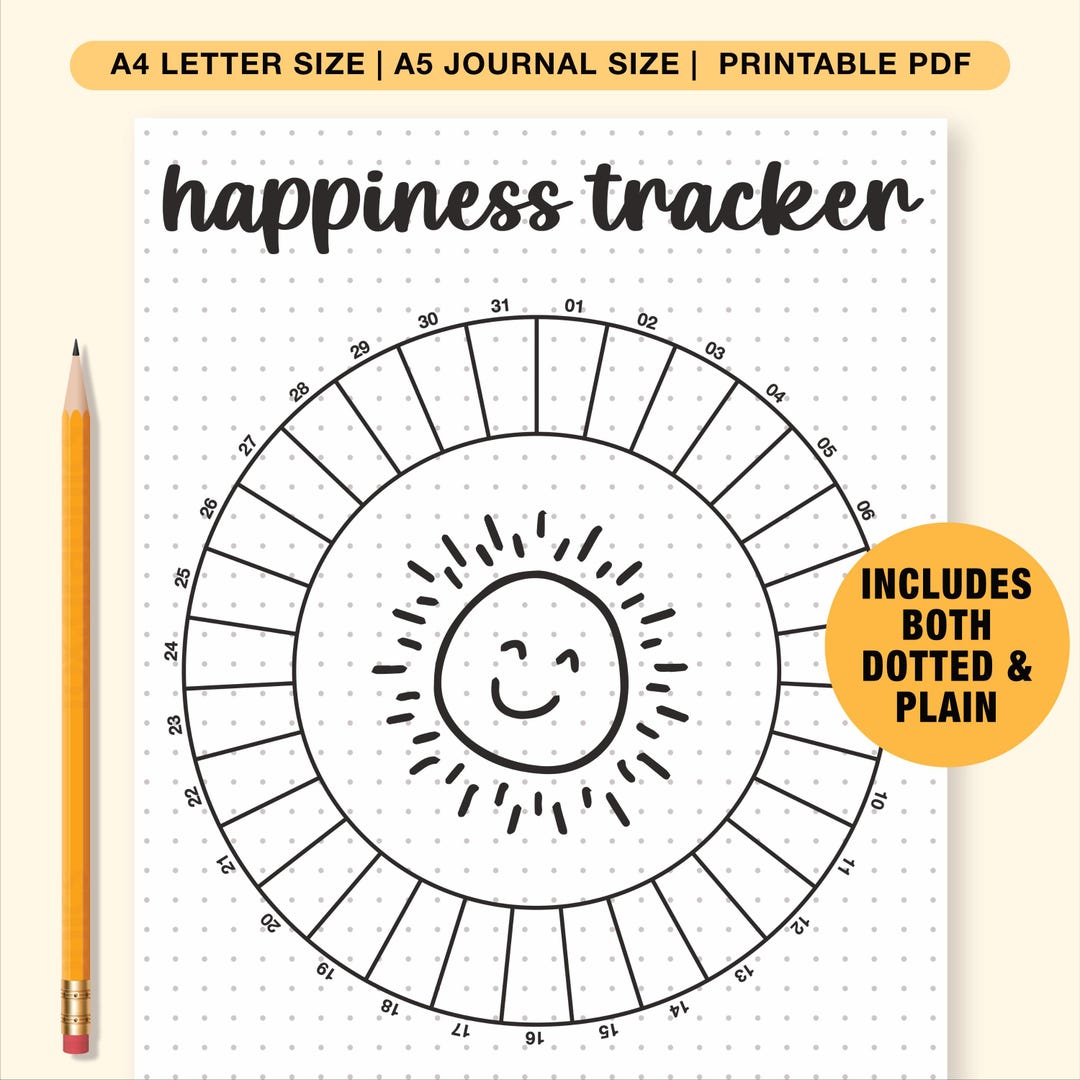 Monthly Happy Tracker Happy Planner, Printable Journal Page, Yearly ...