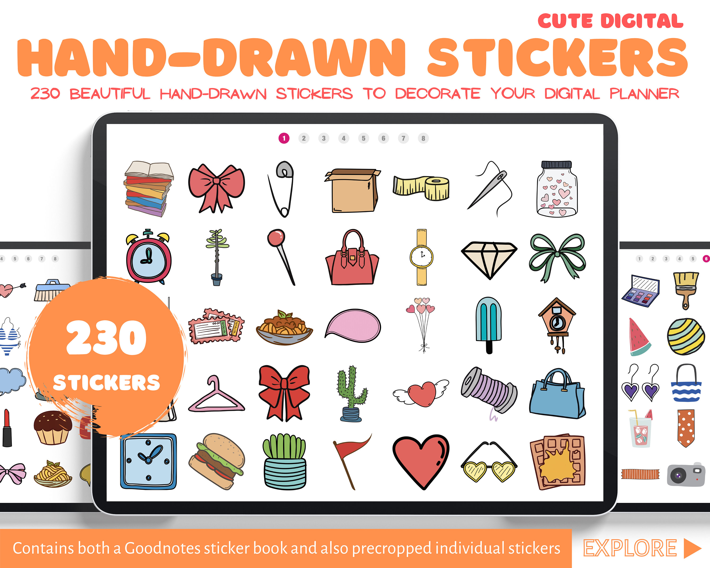 Digital Stickers hand-drawn stickers iPad planner Digital | Etsy