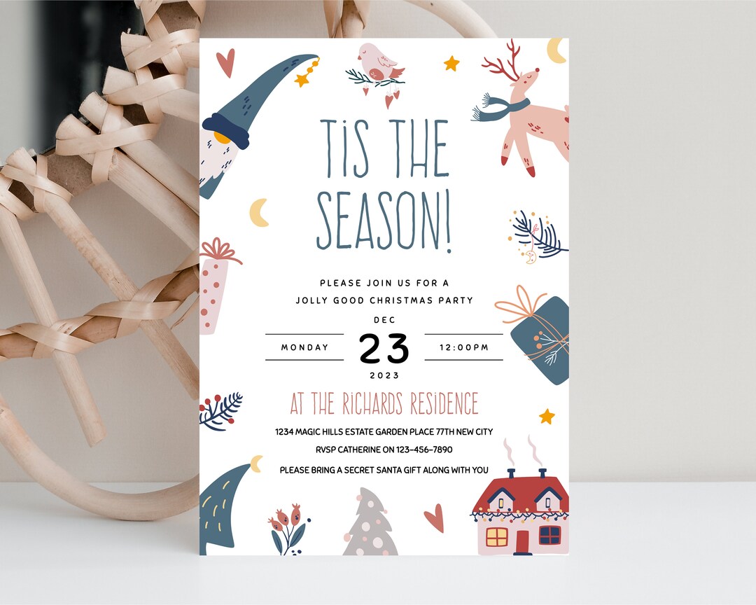 Modern Scandi Christmas Party Invitation, Editable Christmas Party ...