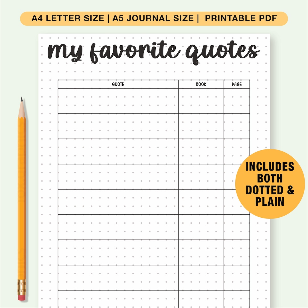 Favorite Quote Tracker Printable, Digital Quote Journal, Inspirational ...