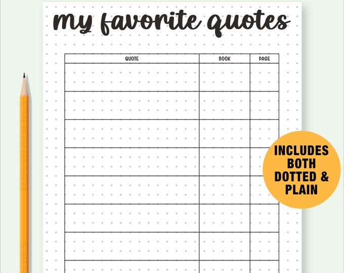 Favourite Quote Tracker Printable, Quote Journal Printable ...
