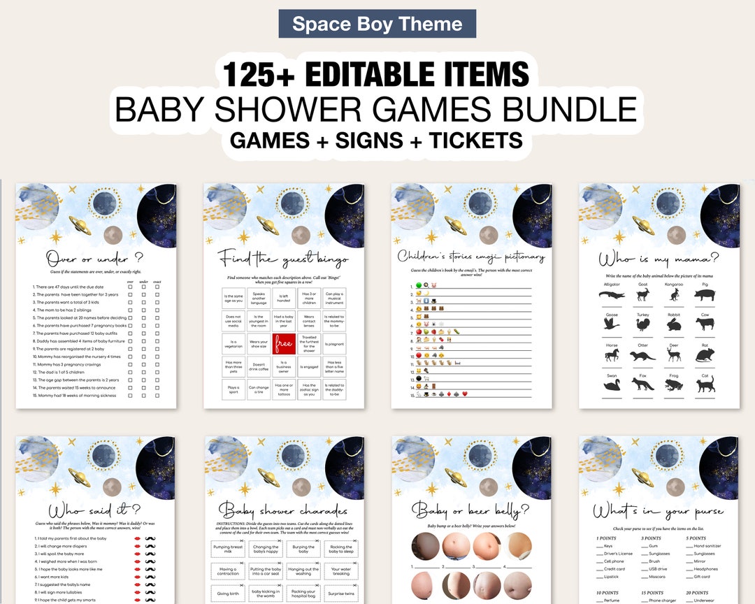 Editable Space Baby Shower Games Bundle, Outer Space Planets Game Boy ...