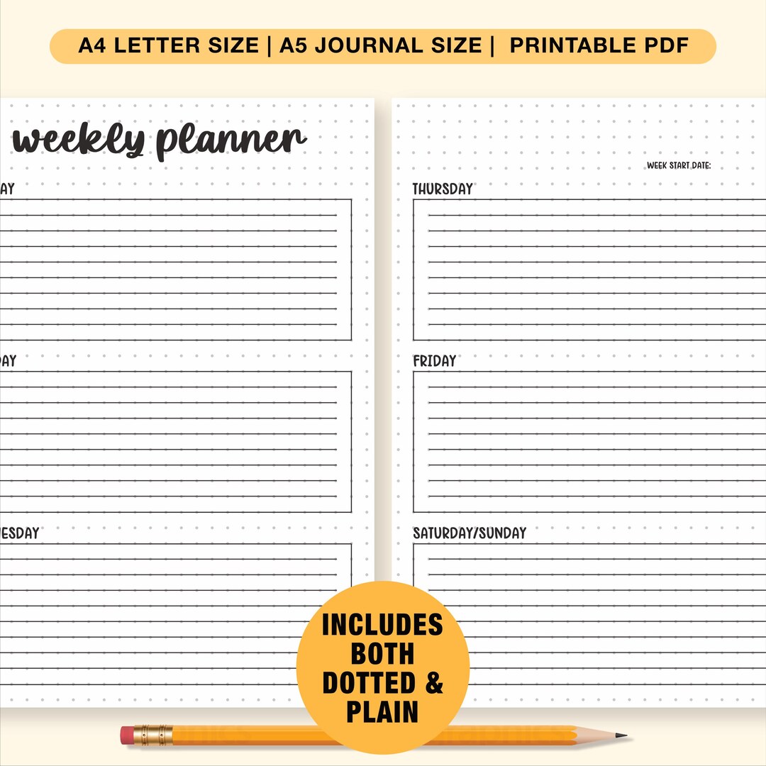 Week Lined on 2 Pages, Week at a Glance, Weekly Schedule, Weekly Agenda ...