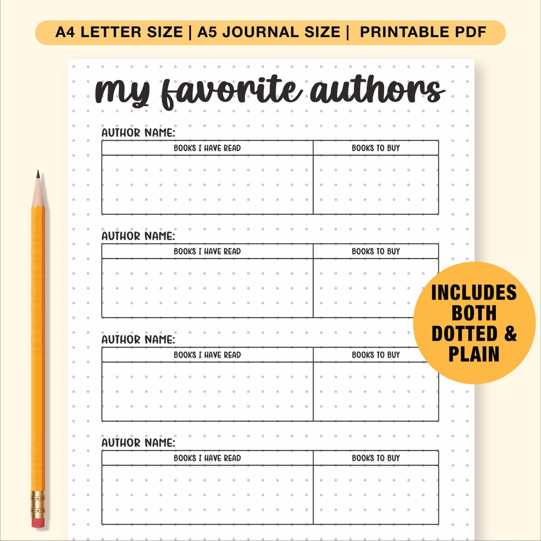 Favorite Author Tracker Printable, Digital Quote Journal, Inspirational ...