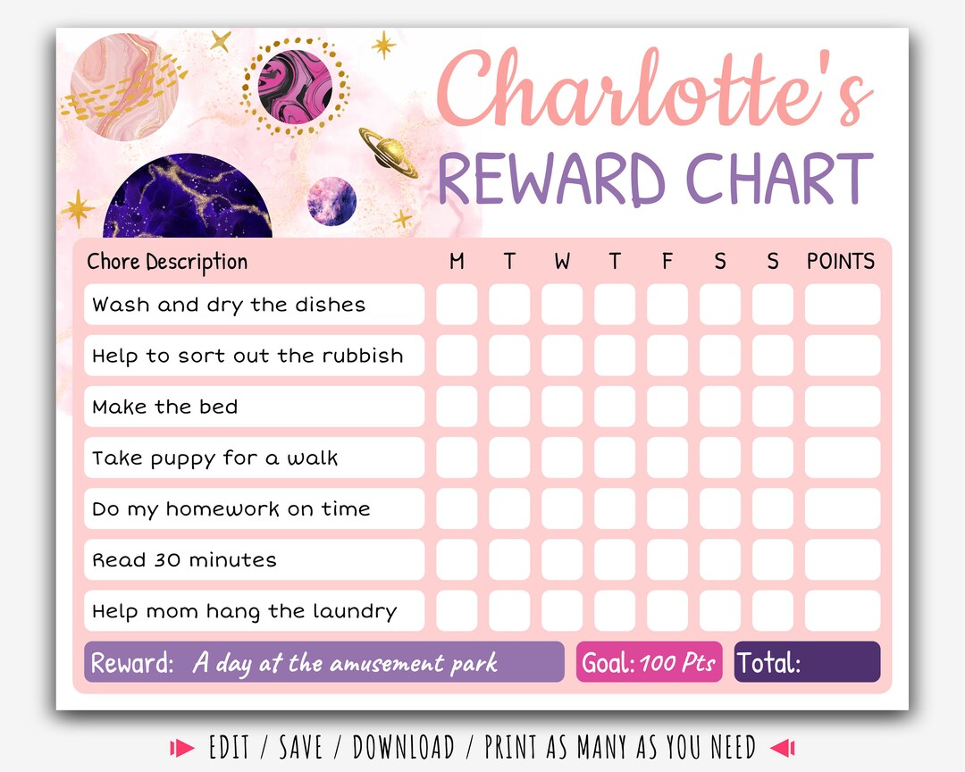 Spaceship Editable Reward Chart, Behavior Chart, Daily Chore Chart ...