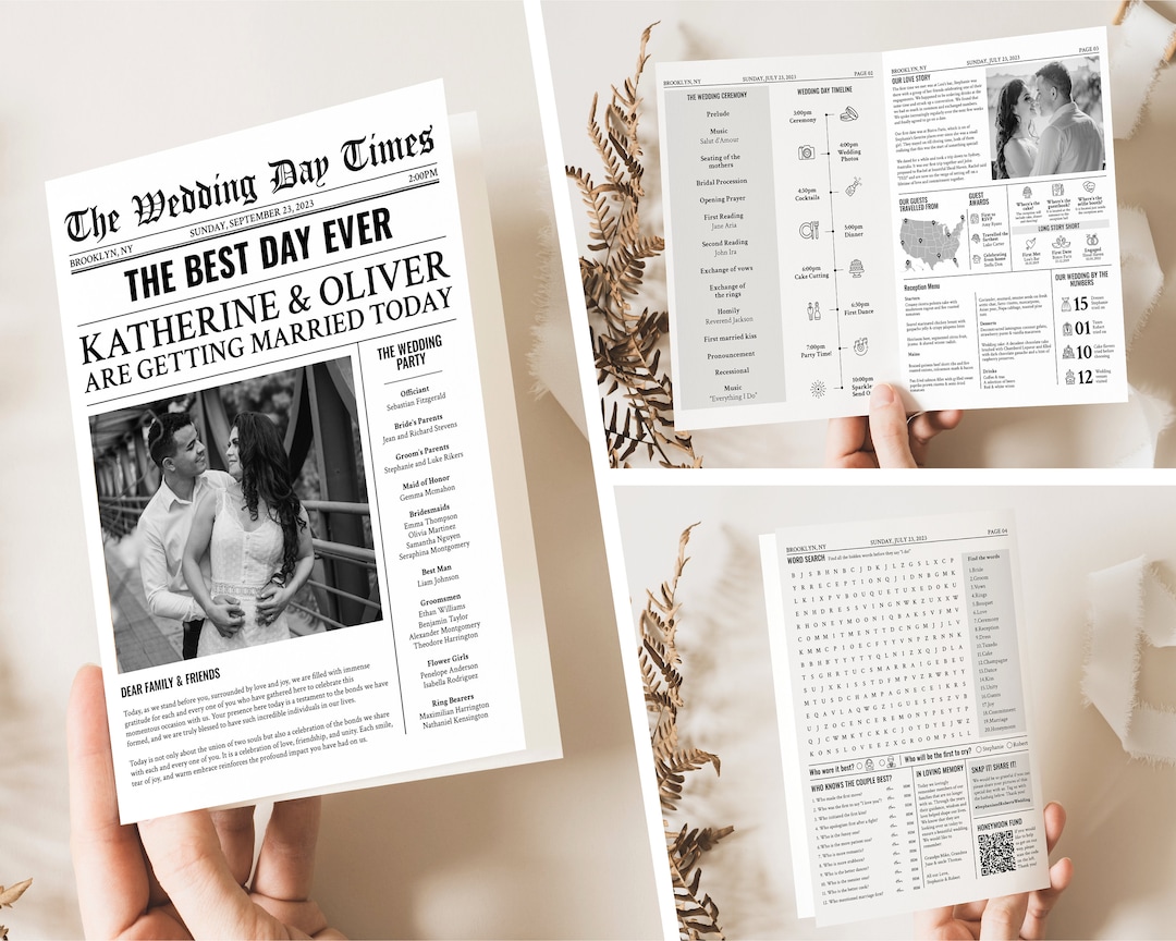 Newspaper Wedding Program Template, Editable Wedding Newspaper Program ...