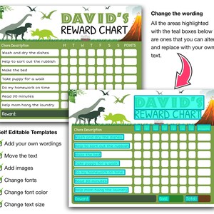 Dinosaur Editable Reward Chart, Behavior Chart, Daily Chore Chart ...