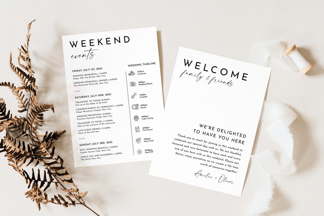 Wedding Itinerary Timeline Card Template, Printable Itinerary Template ...