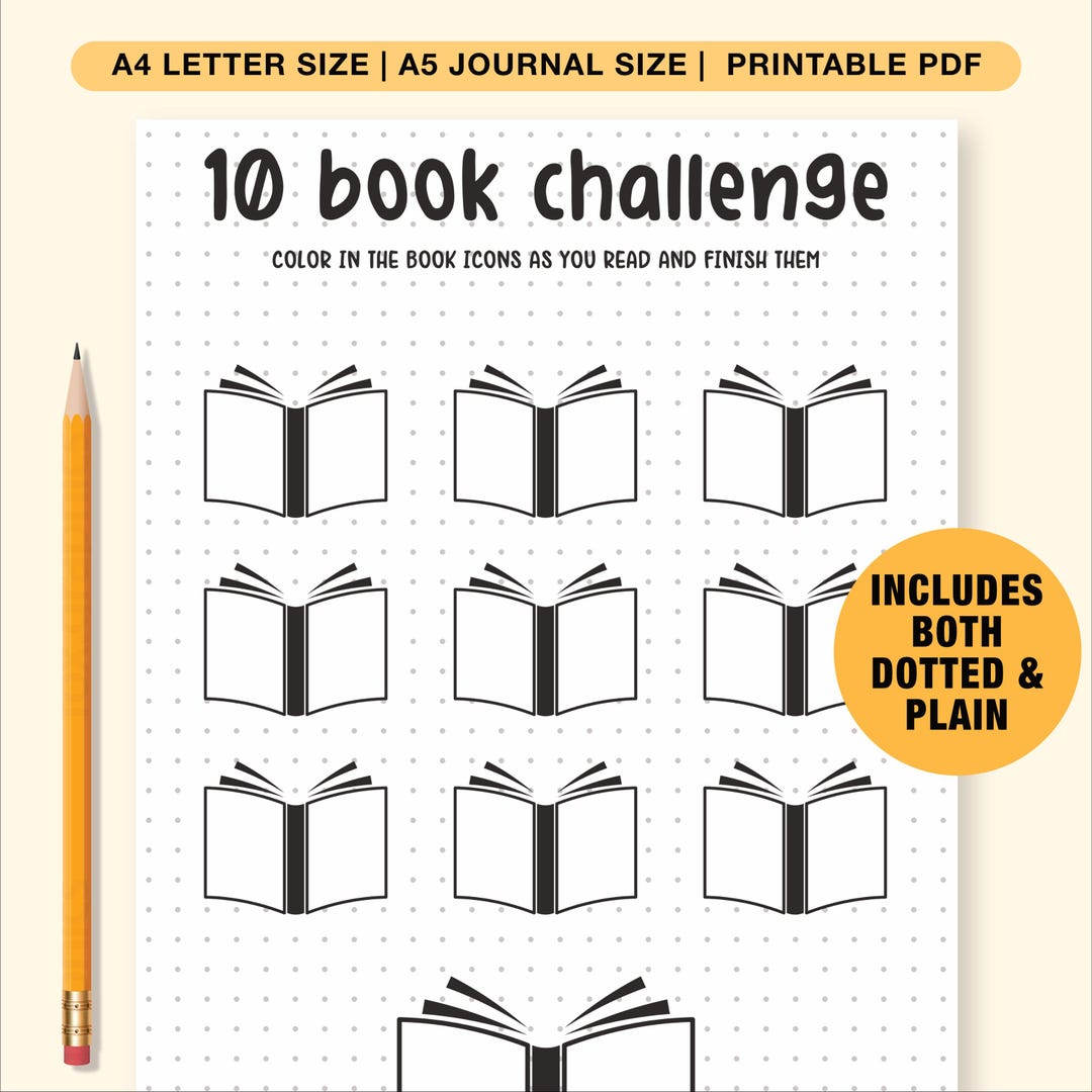 10 Book Challenge, Reading Planner, Reading Tracker, A5 Journal Page ...
