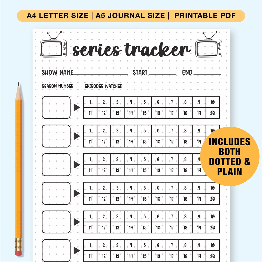 TV Series Tracker Log Printable Journal Page Planner Television Show ...