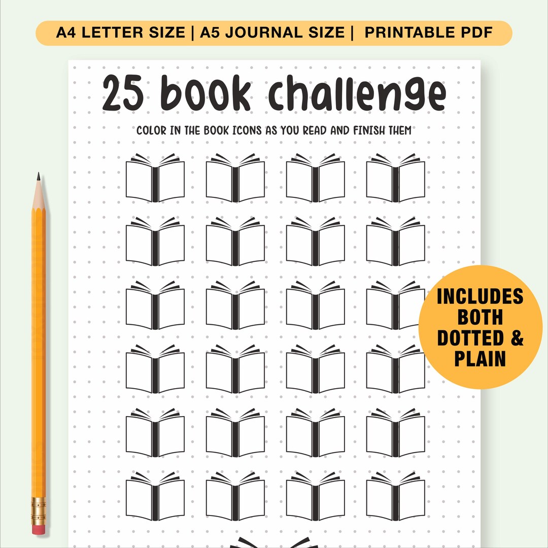 25 Book Challenge Printable / Reading Challenge Tracker / Book Tracker ...