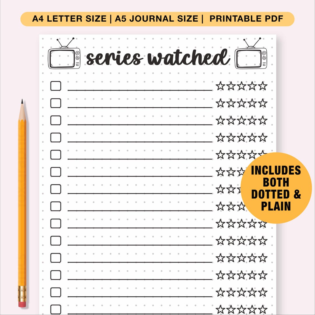 TV Shows Watched Tracker, Printable TV Shows Rating, Bullet Journal ...