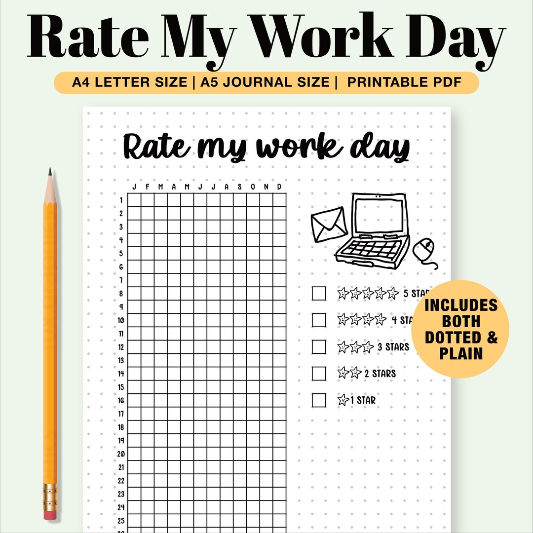 Yearly Printable Rate My Work Day Tracker Journal, A Year in Dots, Rate ...
