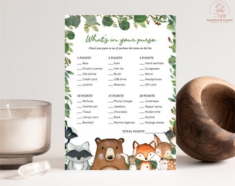 Woodland Baby Shower Game What's in Your Purse Game - Etsy