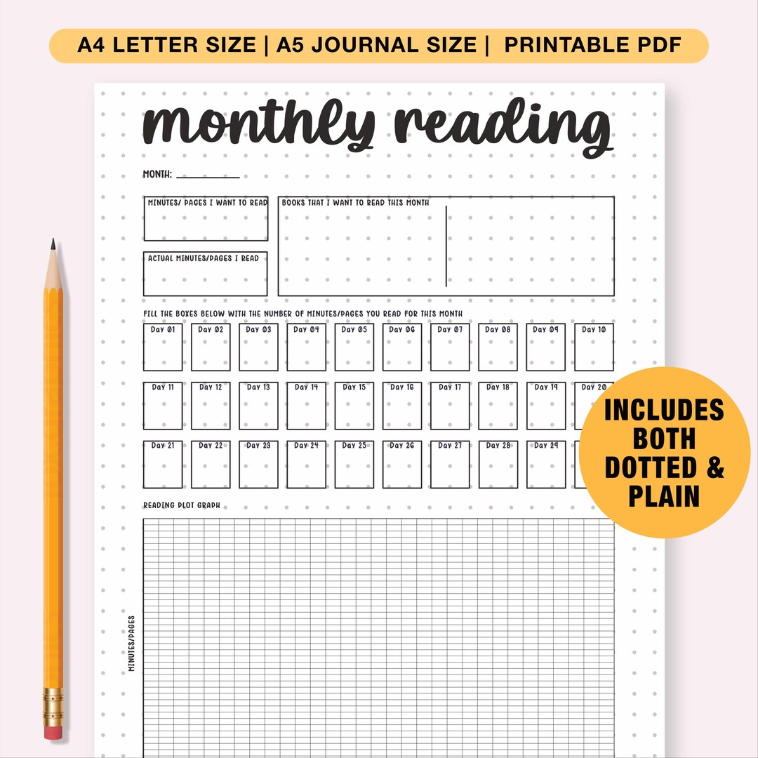 Monthly Reading Journal Page, Reading Progress Tracker, Reading Log ...