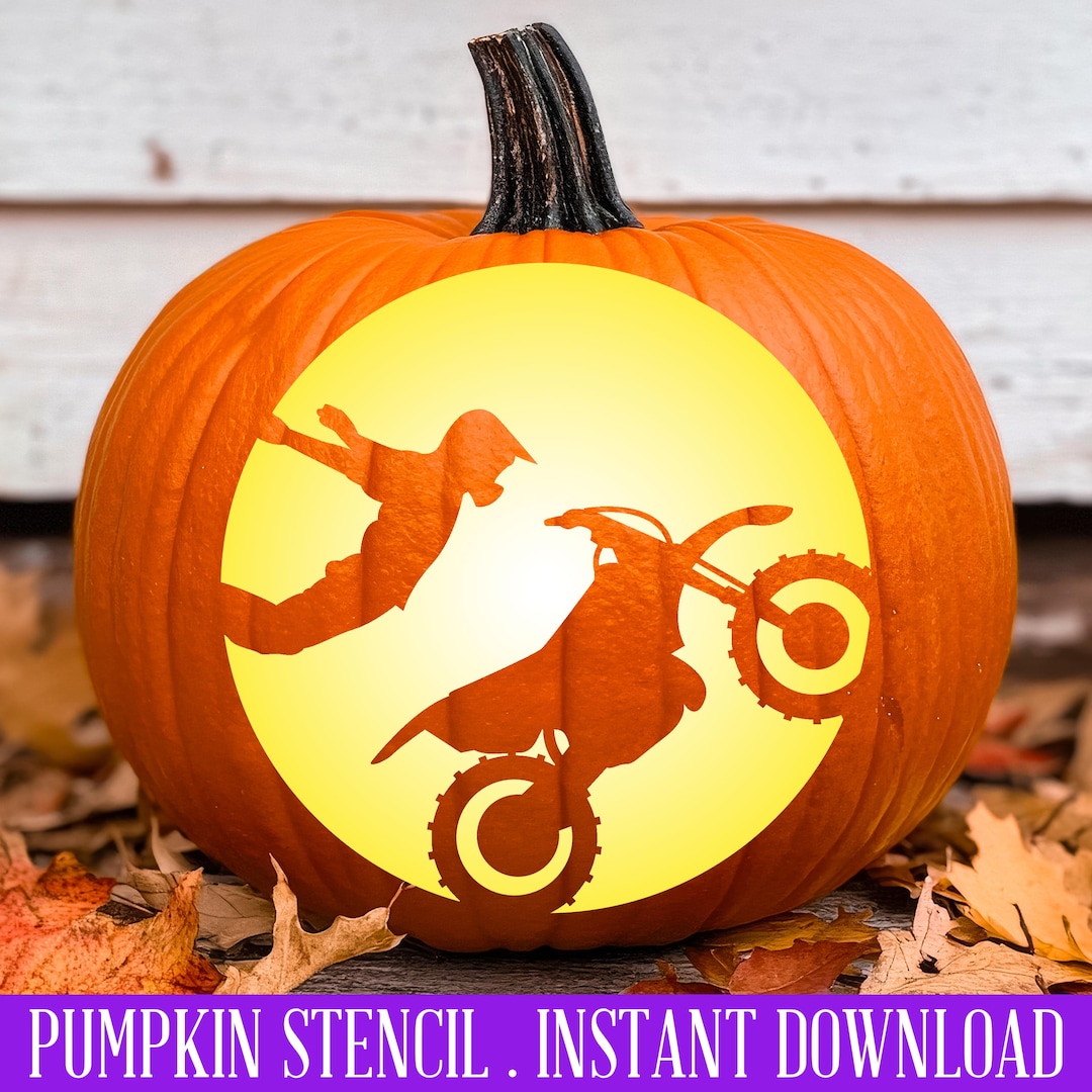Motocross Pumpkin Stencil, Dirt Bike Printable Stencil, Jack O' Lantern ...
