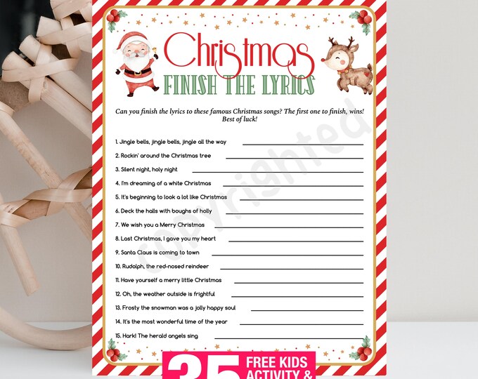 Christmas Finish the Lyrics, Holiday Party Game, Fun Christmas Game ...