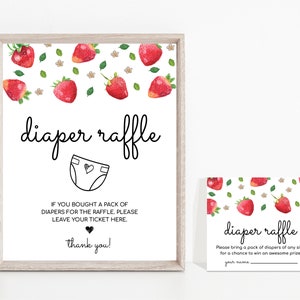Diaper Raffle Sign Strawberry Baby Shower Game, Printable Baby Shower ...