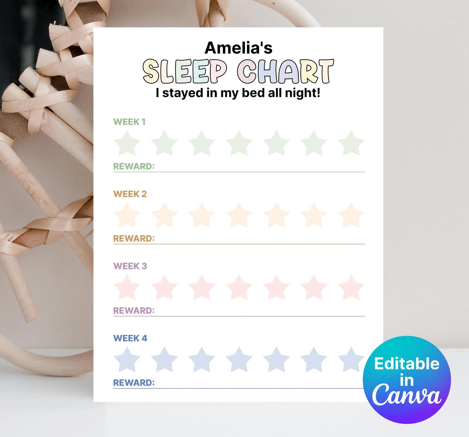 Stay in Bed Reward Chart, Printable Bedtime Routine Chart, Kids ...