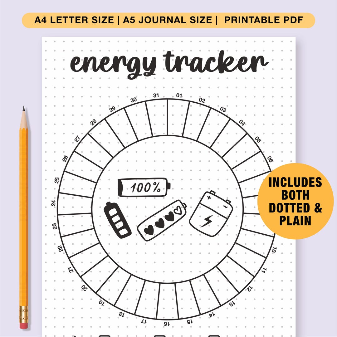 Monthly PRINTABLE Energy Tracker Productivity Tracker Journal Page ...