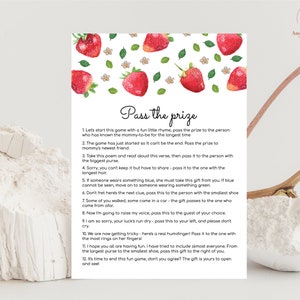 Pass the Prize Poem, Strawberry Berry, Baby Shower Game, Printable ...