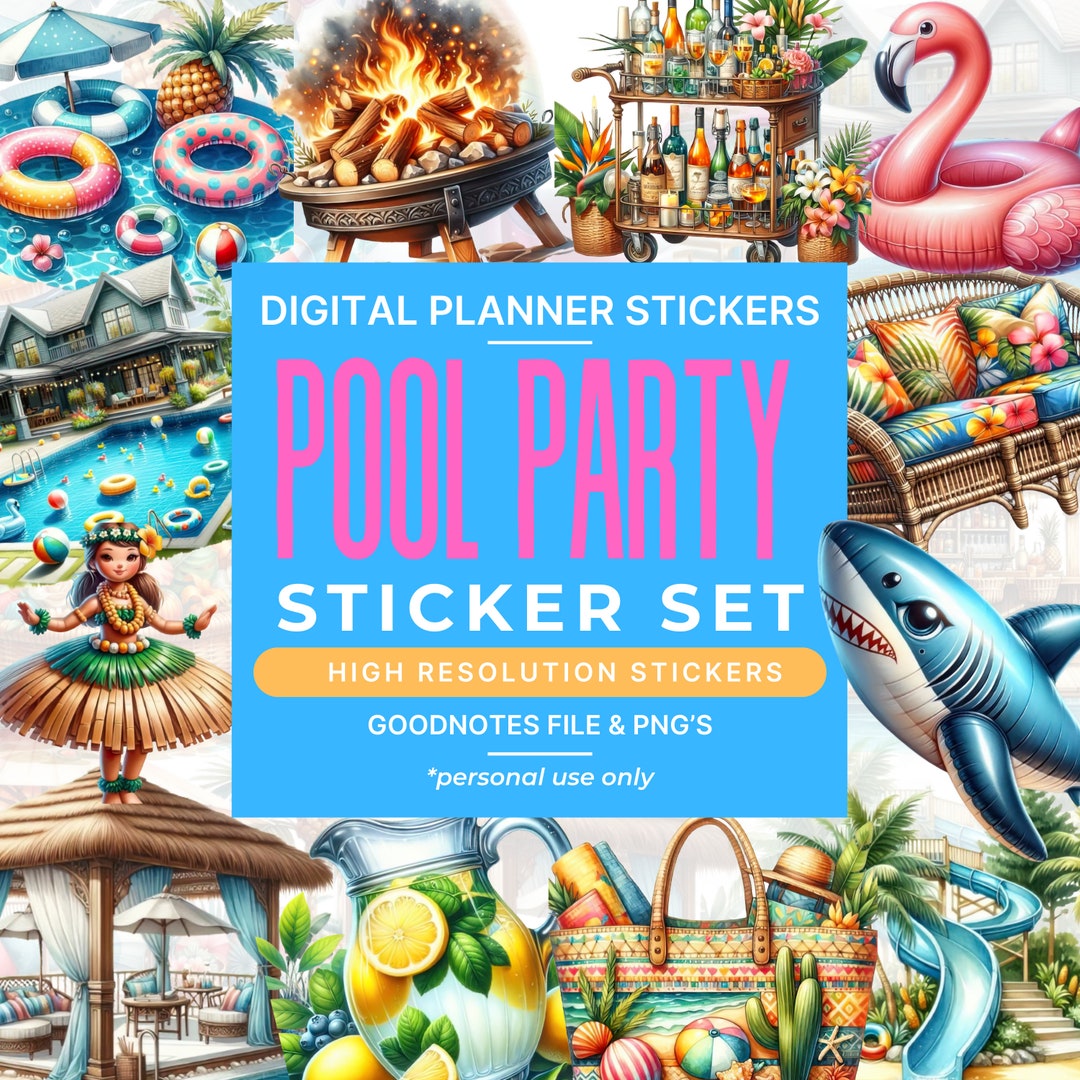Pool Party Digital Journal Stickers, Summertime Sticker Collection ...
