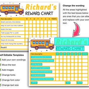 EDITABLE School Bus Reward Chart, Behavior Chart, Daily Chore Chart ...