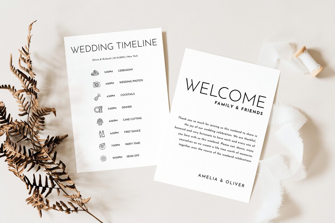 Welcome Letter and Itinerary, Wedding Schedule of Events, Agenda ...