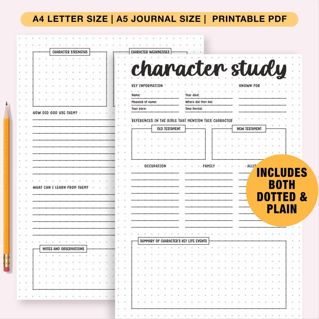 Character Bible Study Template Printable Bible Study Notes Character ...