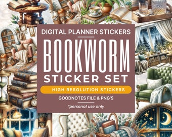 Bookworm Digital Stickers Stickers, Digital Planning, Book Lover ...