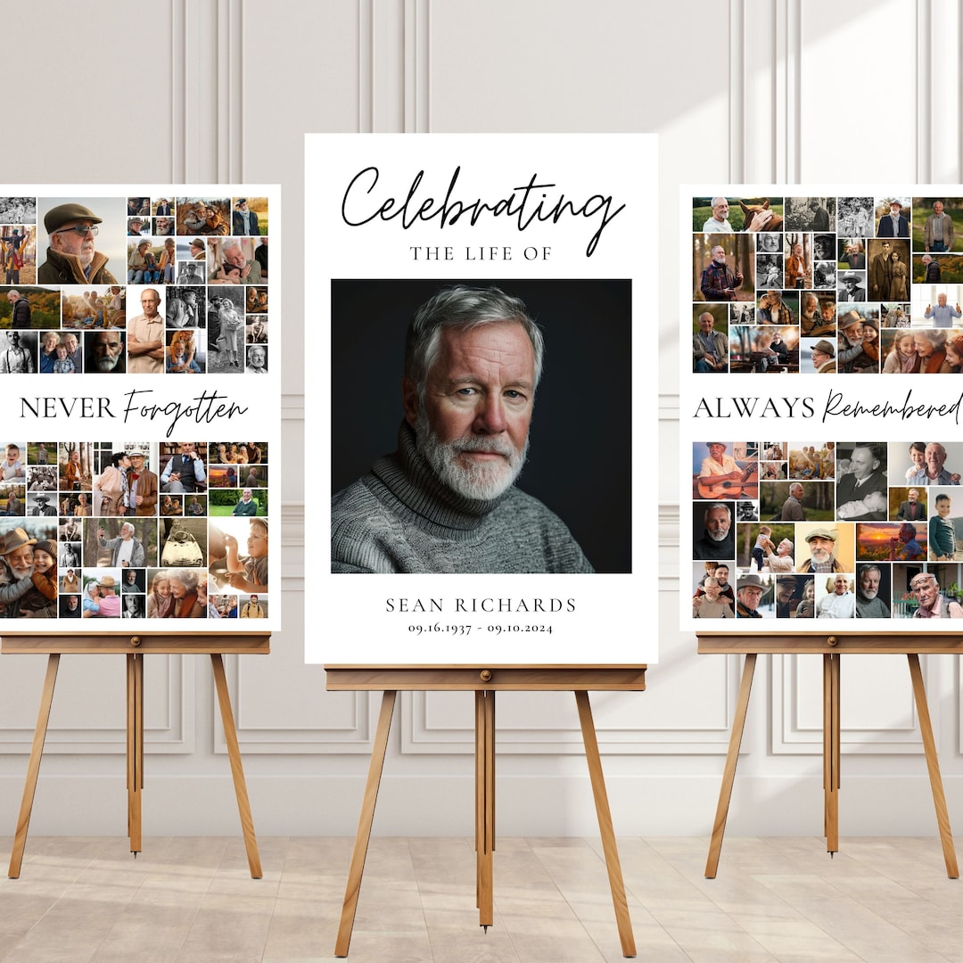 Funeral Photo Collage Templates Sign Set , Funeral Welcome Sign ...