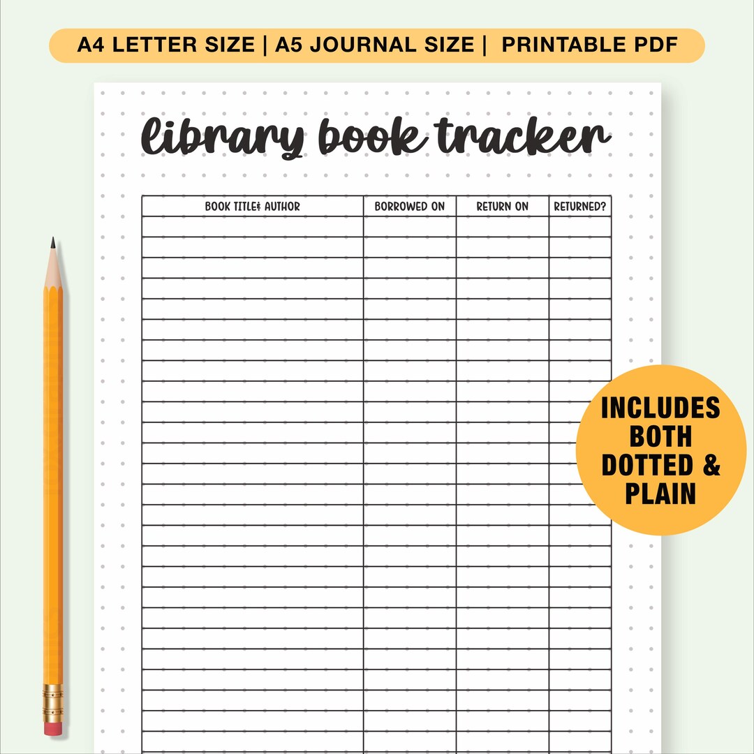 Library Book Tracker | Printable Book Log | Library Book Return ...