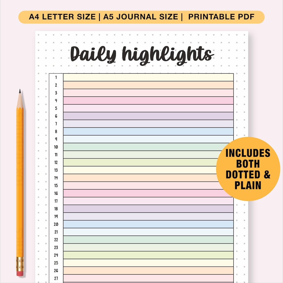 Highlight of the Day, Printable Journal Page, Memory Tracker, Daily ...