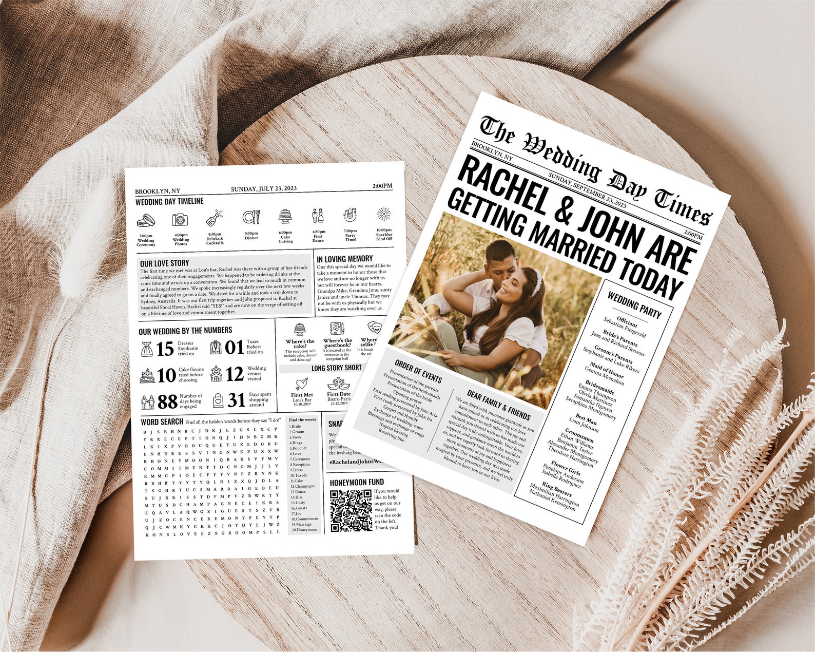 Newspaper Wedding Program Template, Editable Wedding Newspaper Program ...