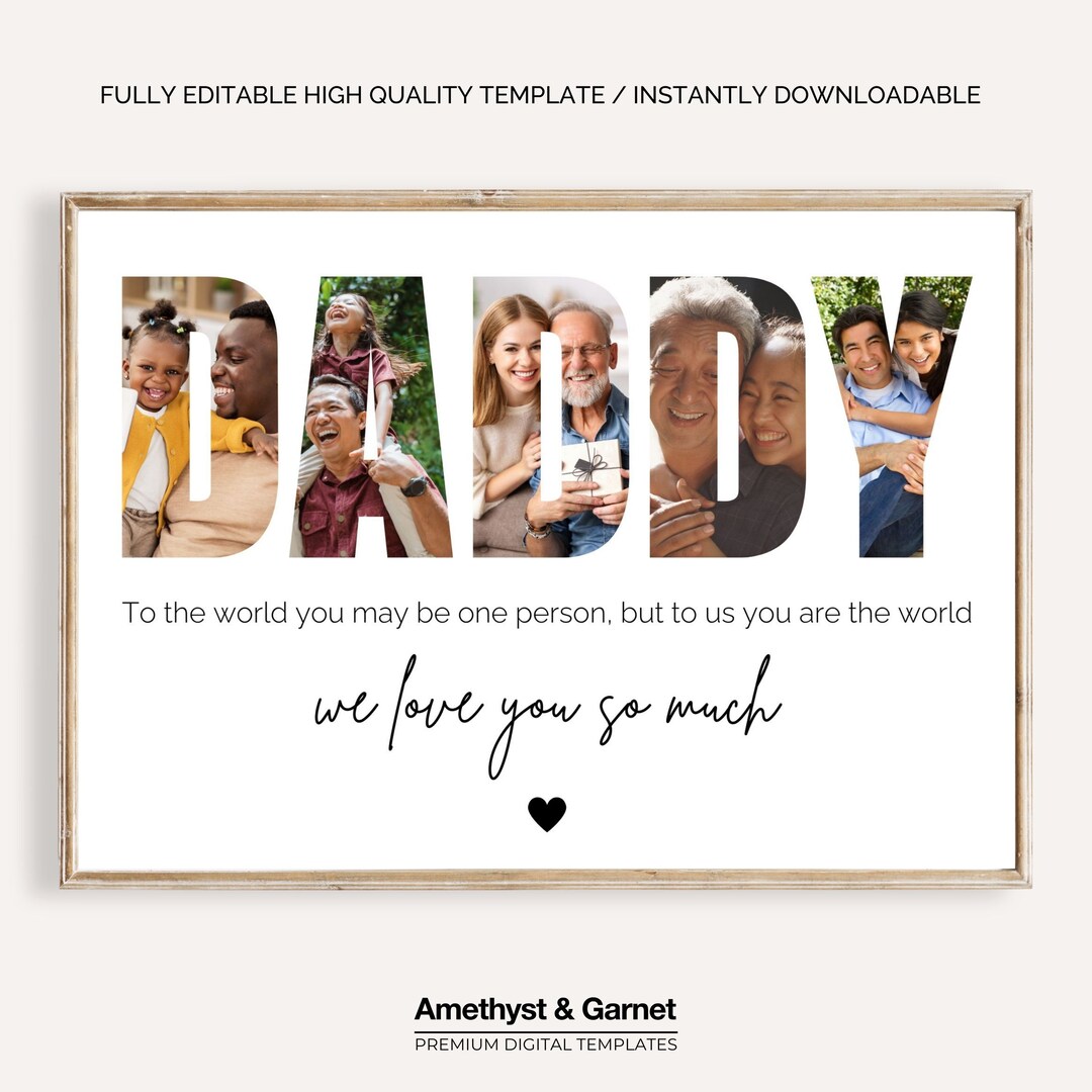 Daddy Photo Collage, Daddy Photo Frame, Editable Canva Print Template ...